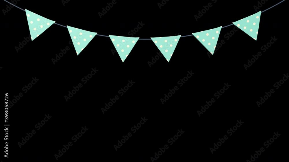 Party bunting, hanging down, white dots pattern on blue background, 3D ...