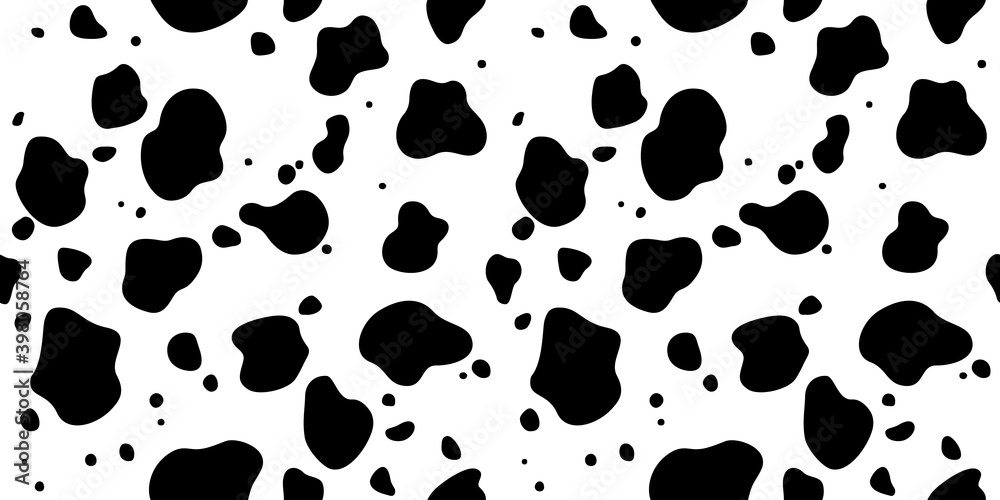 Cow Skin Seamless Pattern. Animal Fur Texture in Vector. Black and ...