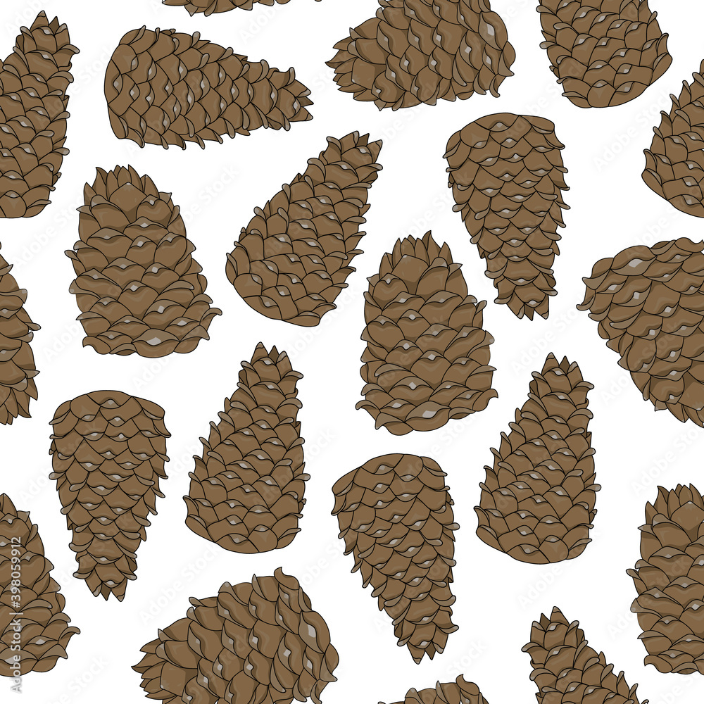 Seamless pattern brown cedar cones on a white background. Nature ...