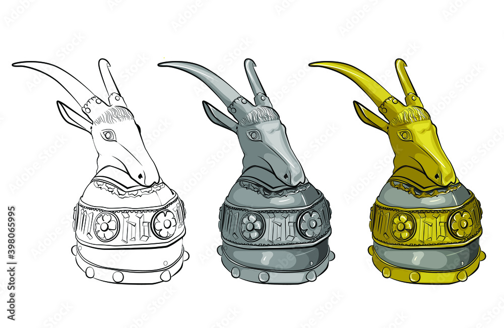 Skanderbeg medieval helmet, goat head, vector Stock Vector | Adobe Stock