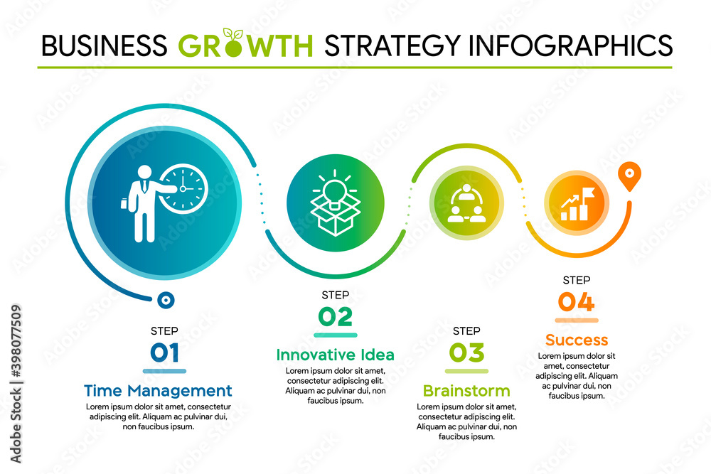 Vetor de Business Growth Strategy Infographic Illustration. 4 Step ...