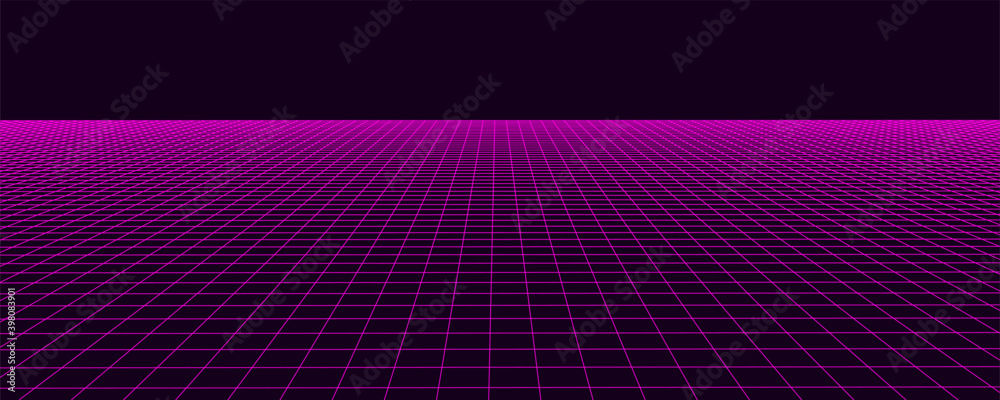 Abstract perspective pink grid. Wireframe landscape. Vector ...