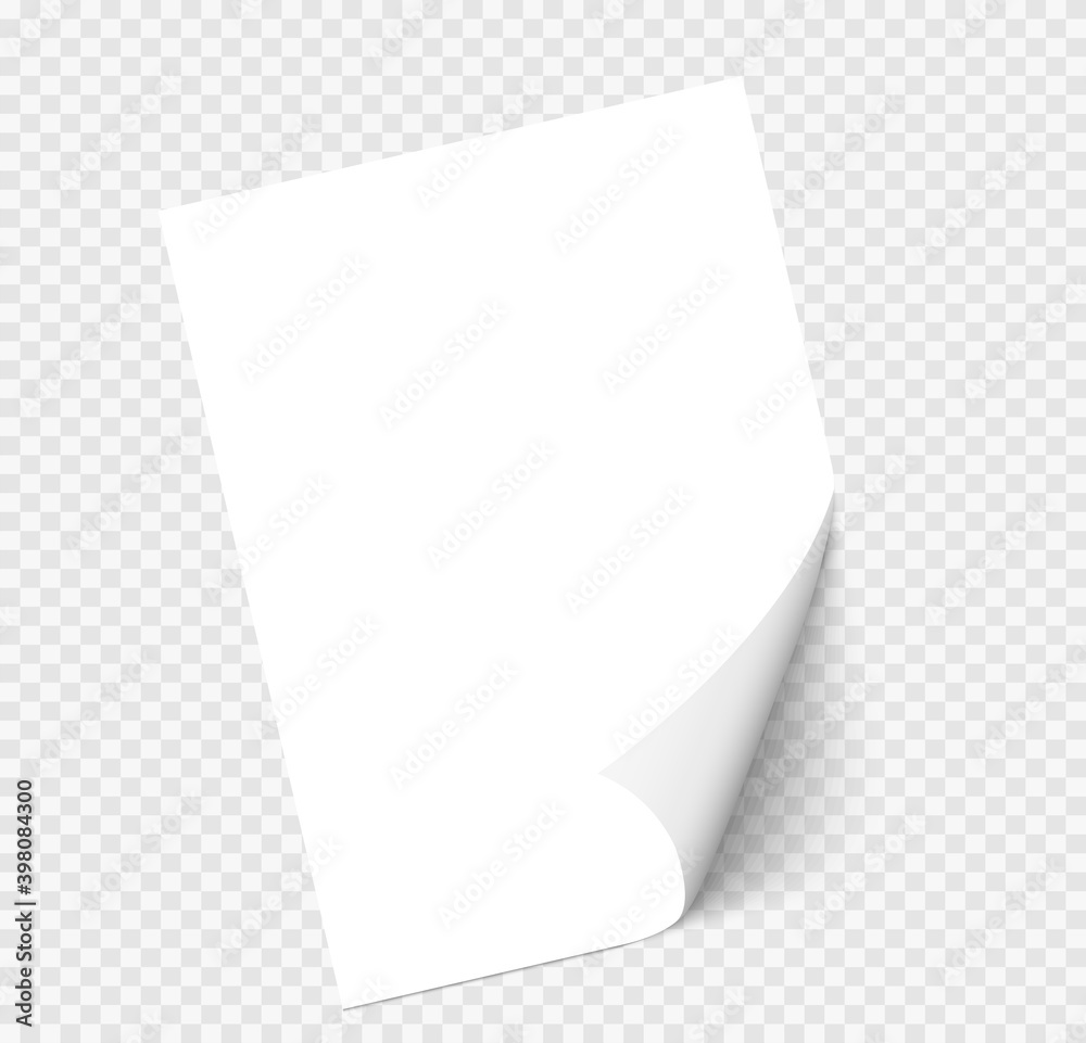 Single pape. Vector white realistic paper page with curled corner ...