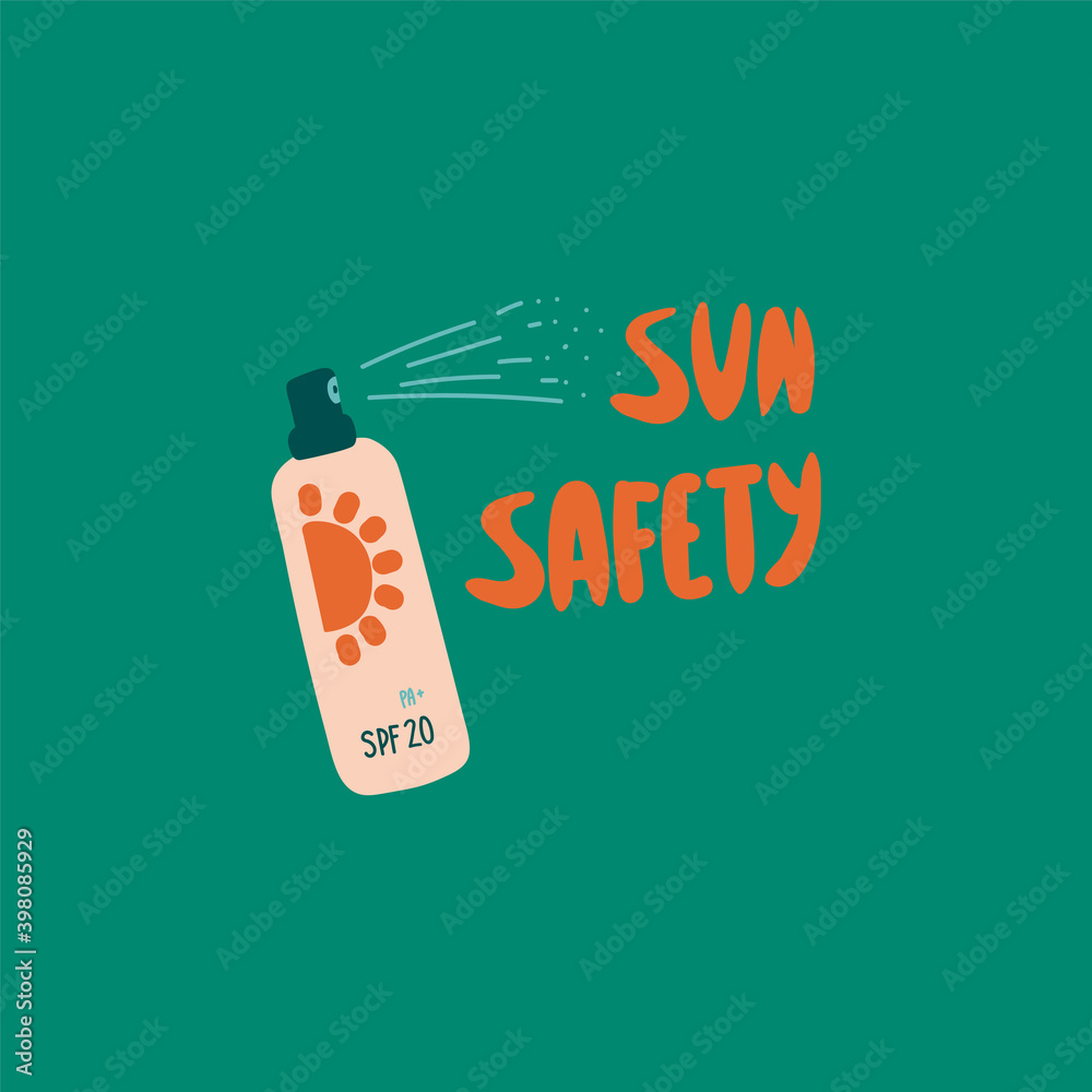 Lettering with spray Safety in the sun. Sunscreen lettering. Hand drawn ...