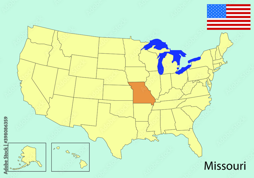 Missouri state map, usa country map with flag, vector illustration ...