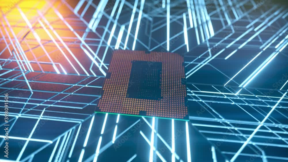 A computer processor with millions of connections and signals. Technology cpu background. Pulses ...