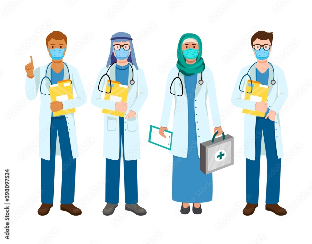 A group of doctors of different skin colors, nationalities, and ethnic ...