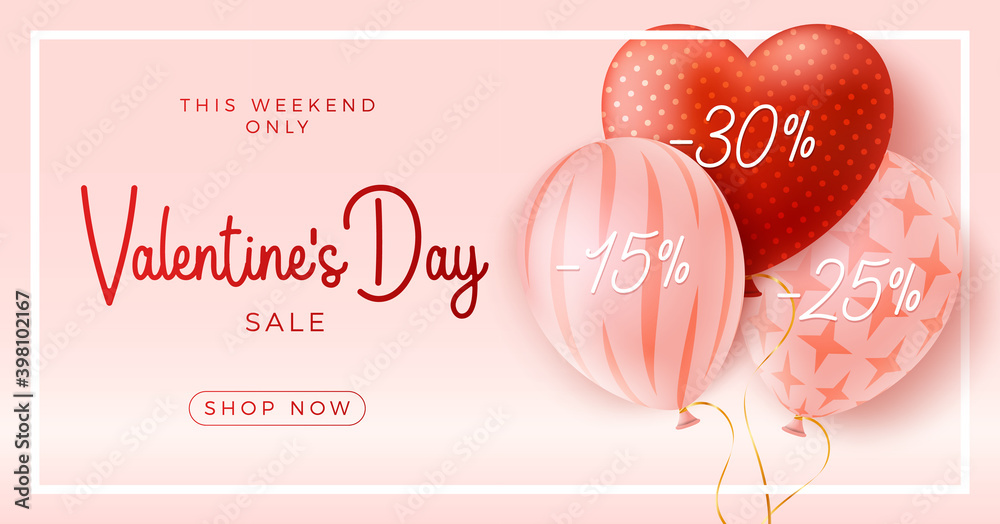 Happy and safe Valentines day sale background with balloons heart ...