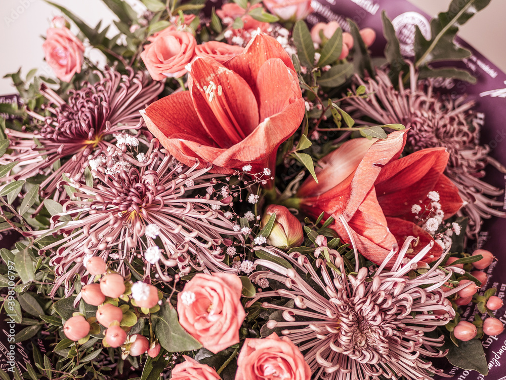 Fresh Colorful Variety Flowers For Sale at Market. Flower arrangement ...