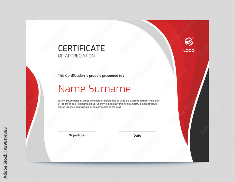 Abstract Red and Black Waves Certificate Design Template Letter Size ...