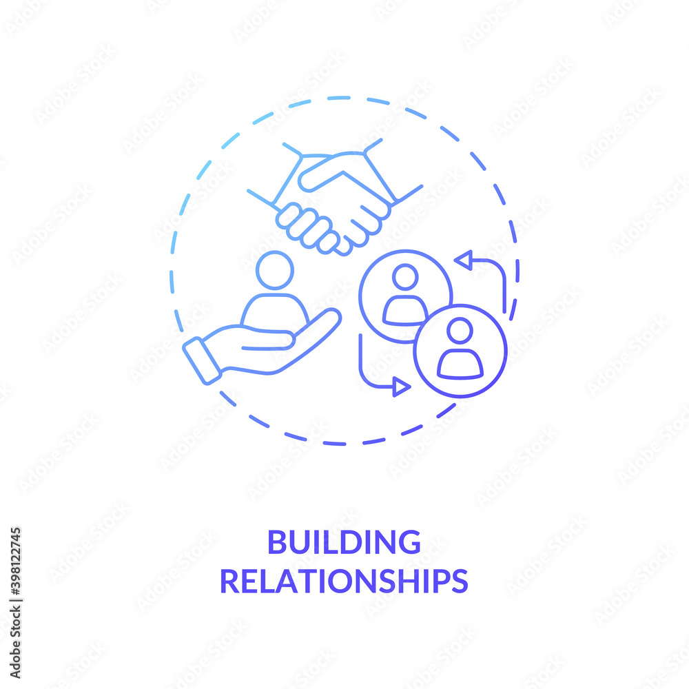 Building relationships blue gradient concept icon. Handshake for work ...