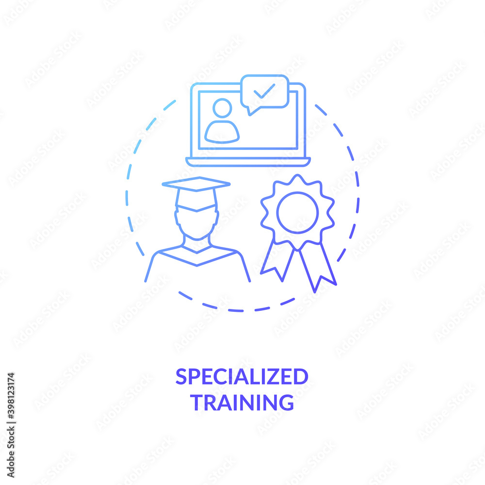 Specialized training blue gradient concept icon. Online course ...
