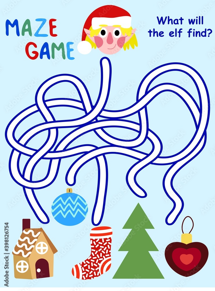 Christmas maze game with elf girl stock vector illustration. What will ...