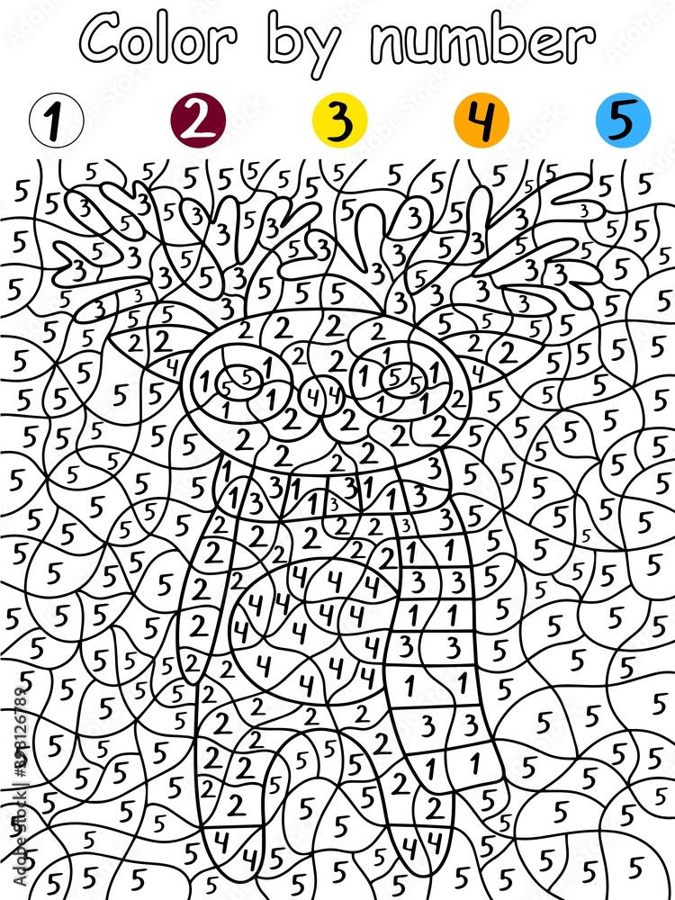 Reindeer color by number stock vector illustration. Amusing educational ...