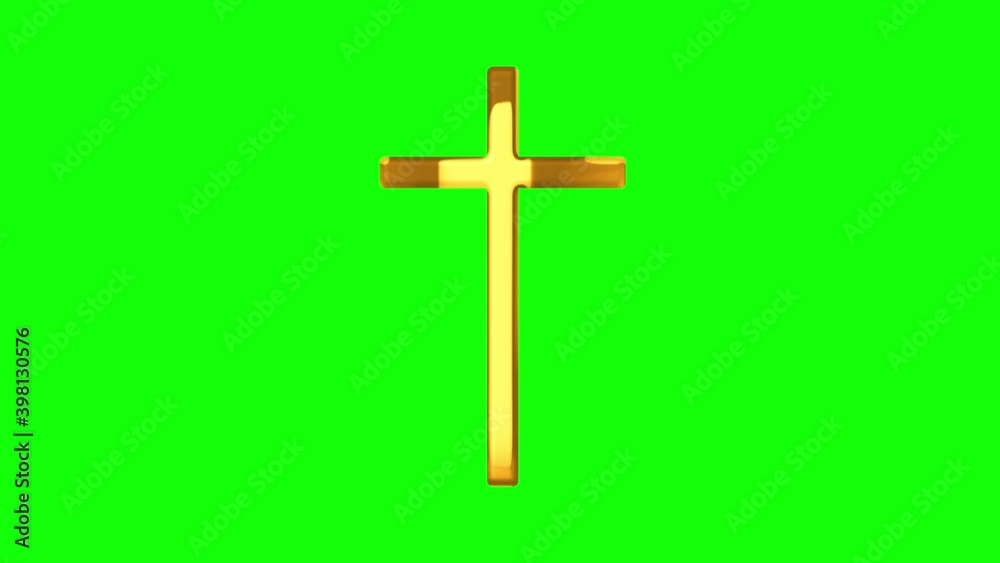 Gold christian cross chrome shine on green screen 4k resolution ...
