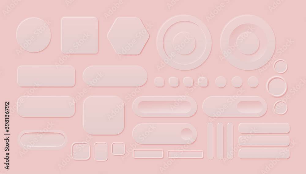 Set of neumorphic UI circle light color. Workflow graphic elements ...