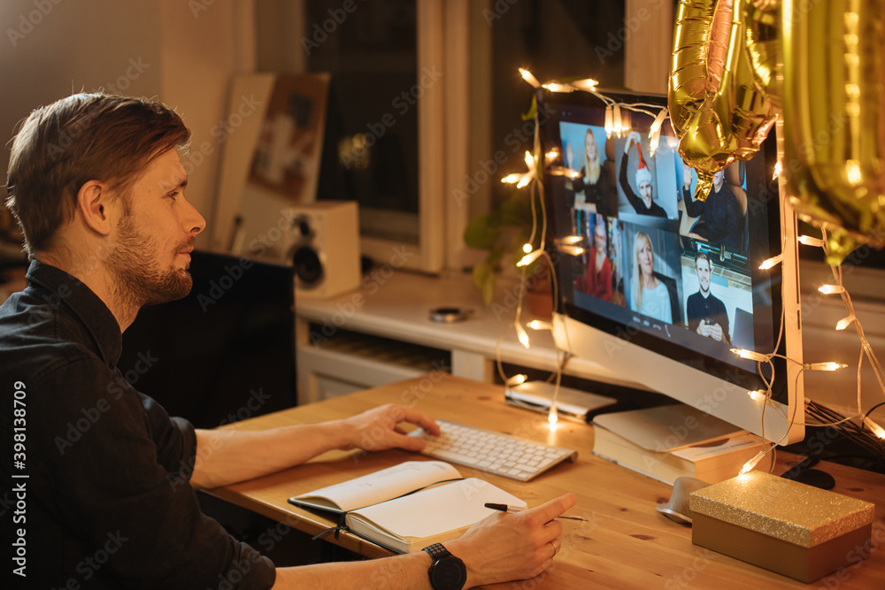 Celebrating Virtual Christmas New Year's Eve party 2021 at home during ...