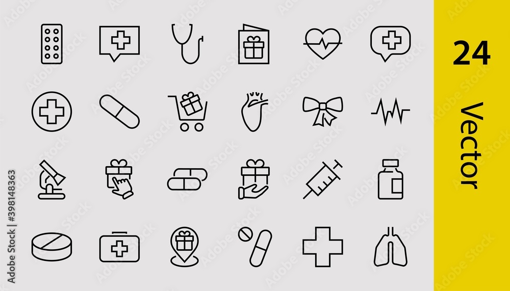A simple set of medicine ICONS, contains medicine icons, pills, related ...