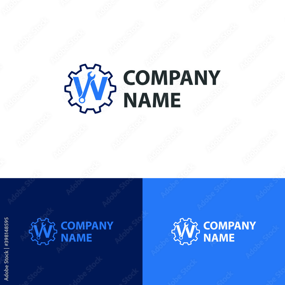 Initial logo with Letter W Wrench and Gear Icon vector for mechanic ...