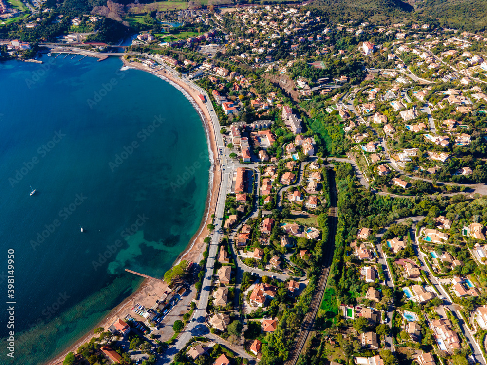Agay Beach scenic and panoramic Aerial view in the French Riviera, Côte ...