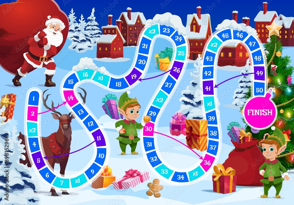 Christmas board game for kids with Santa, reindeer and elf characters ...