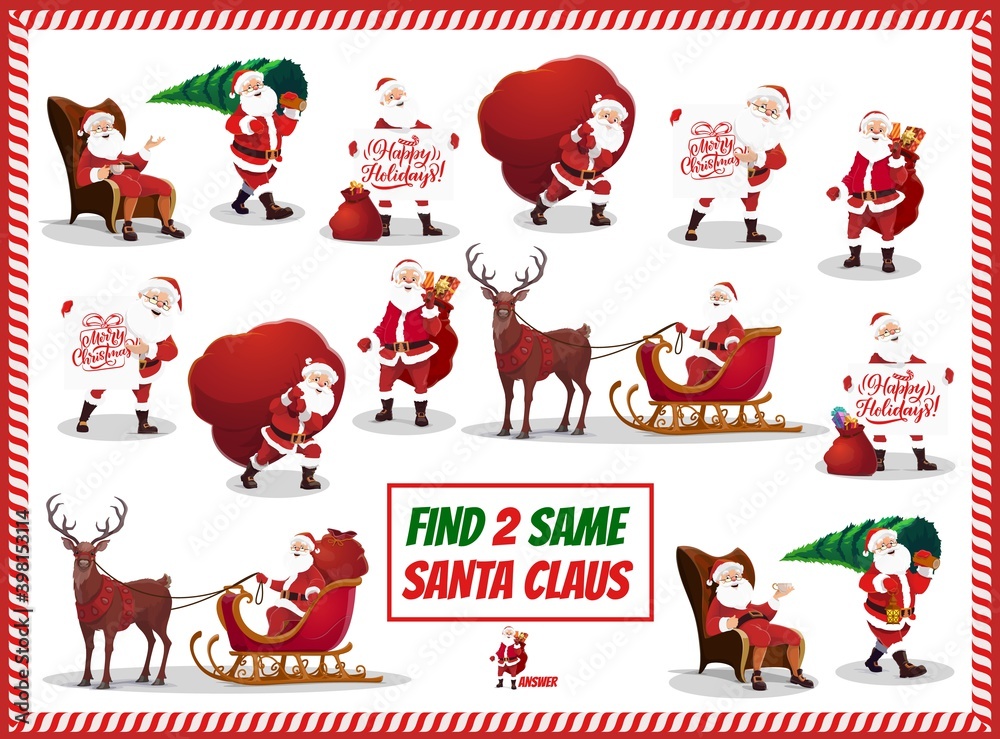 Christmas game for kids, matching activity with Santa Claus character ...