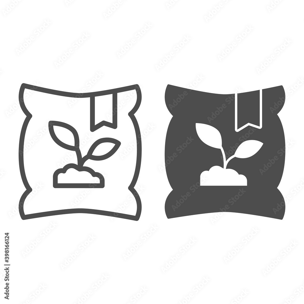 Bag with grains line and solid icon, farm garden concept, Sow Seed Pack ...