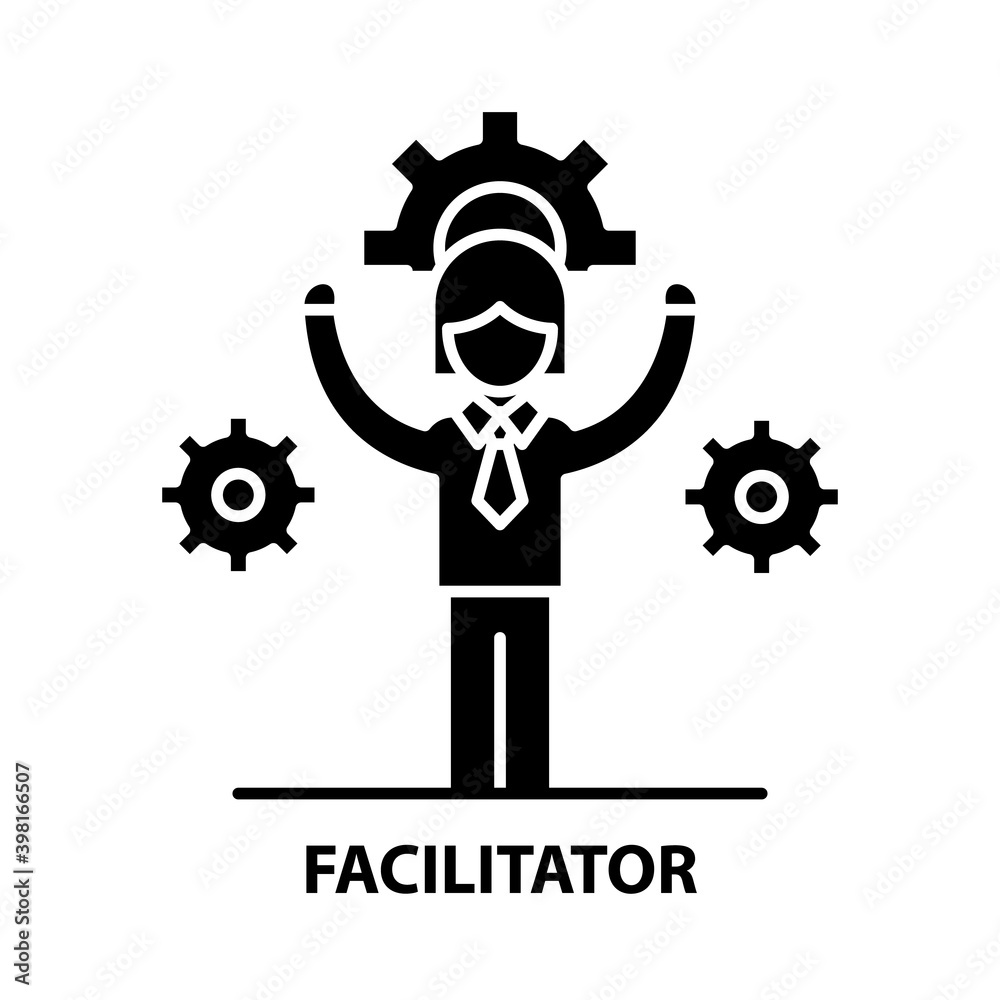facilitator icon, black vector sign with editable strokes, concept ...