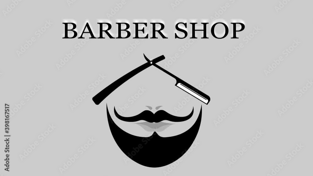 animated barber shop logo for men in the form of a beard face with a ...