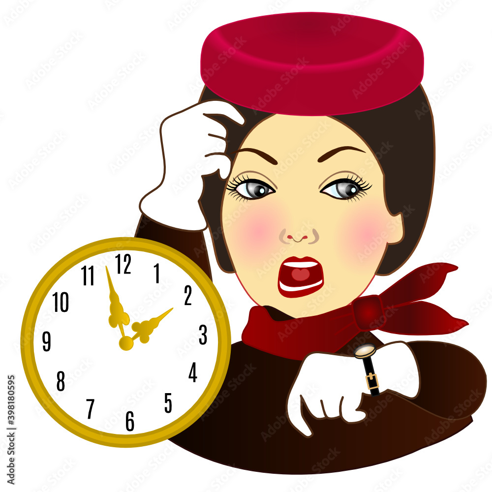 emoticon with a woman looking at the wrist watch because she is late ...