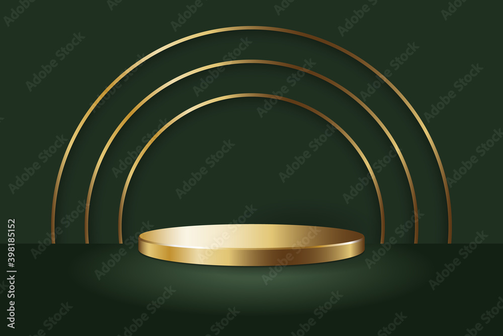 Gold round podium display stand mockup template with gold circle lines ...