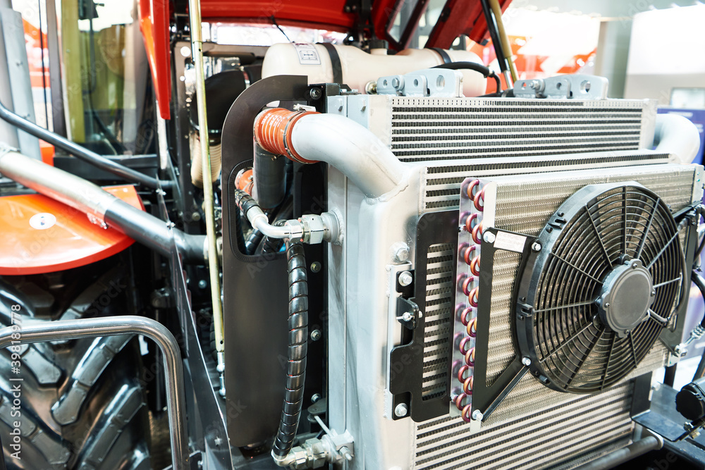 Fan and radiator cooling system of tractor Stock Photo | Adobe Stock