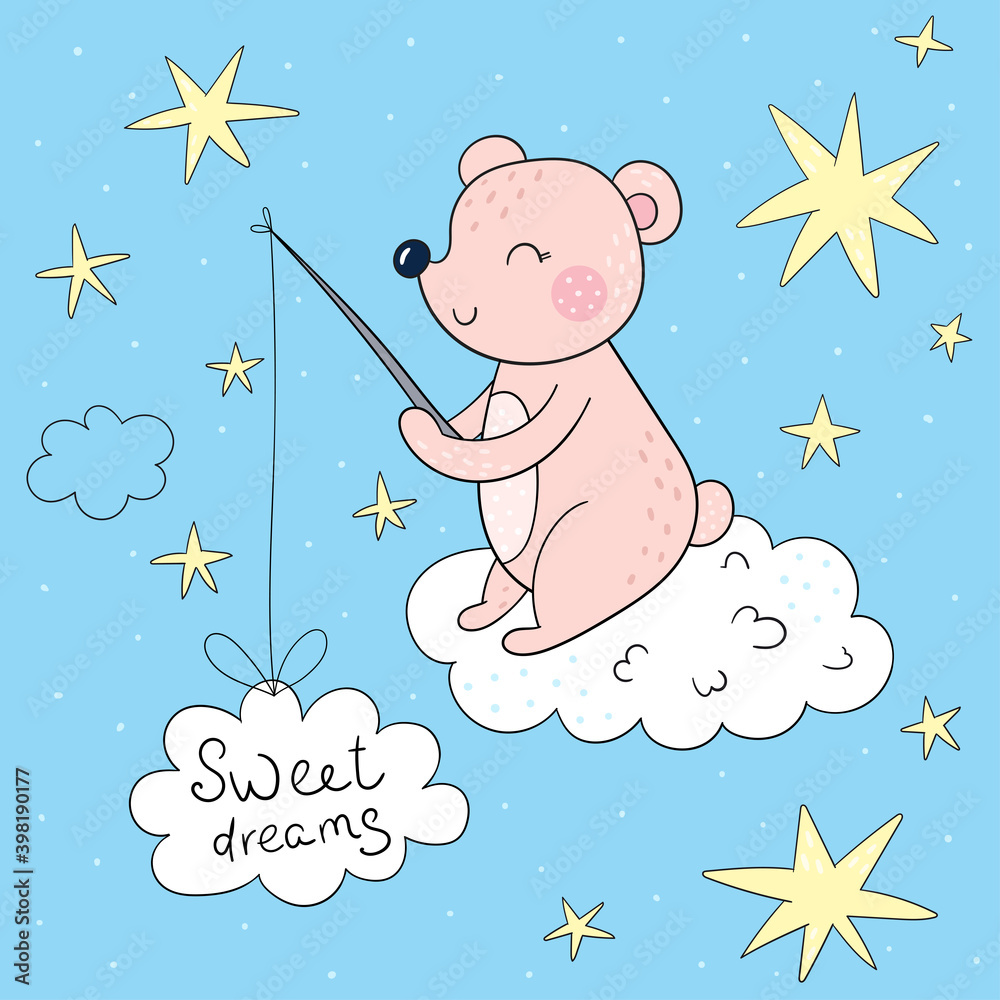 vector card with cute teddy bear. vector print. Baby Shower invite ...