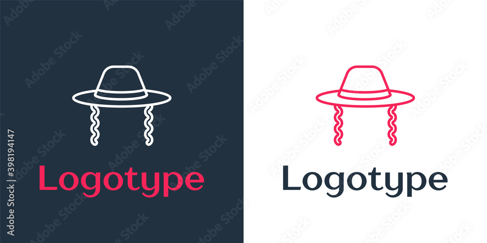 Logotype line Orthodox jewish hat with sidelocks icon isolated on white ...
