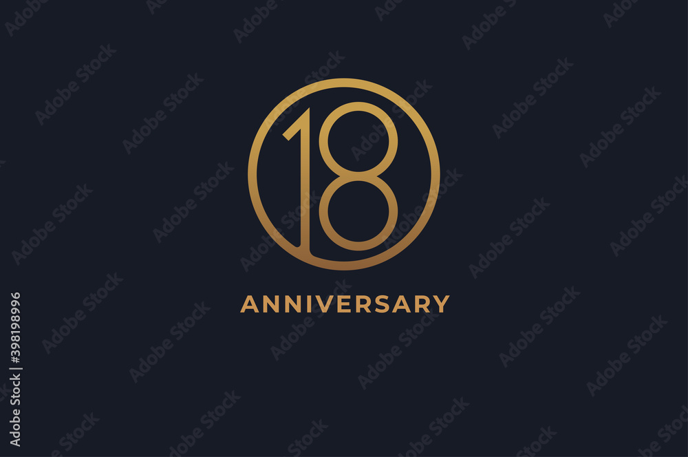 Number 18 logo, gold line circle with number inside, usable for ...