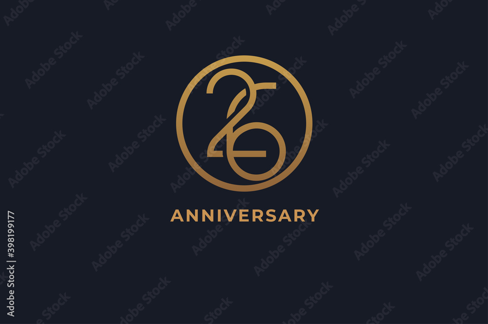 Number 26 logo, gold line circle with number inside, usable for ...