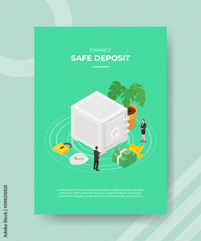 finance safe deposit people men women standing around vault bank money ...