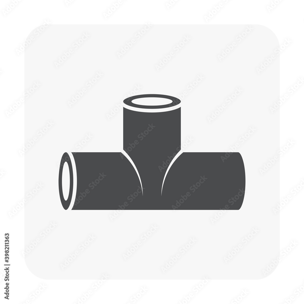 PVC plastic pipe fitting vector icon. 3 way (tee). Consist of slip ...