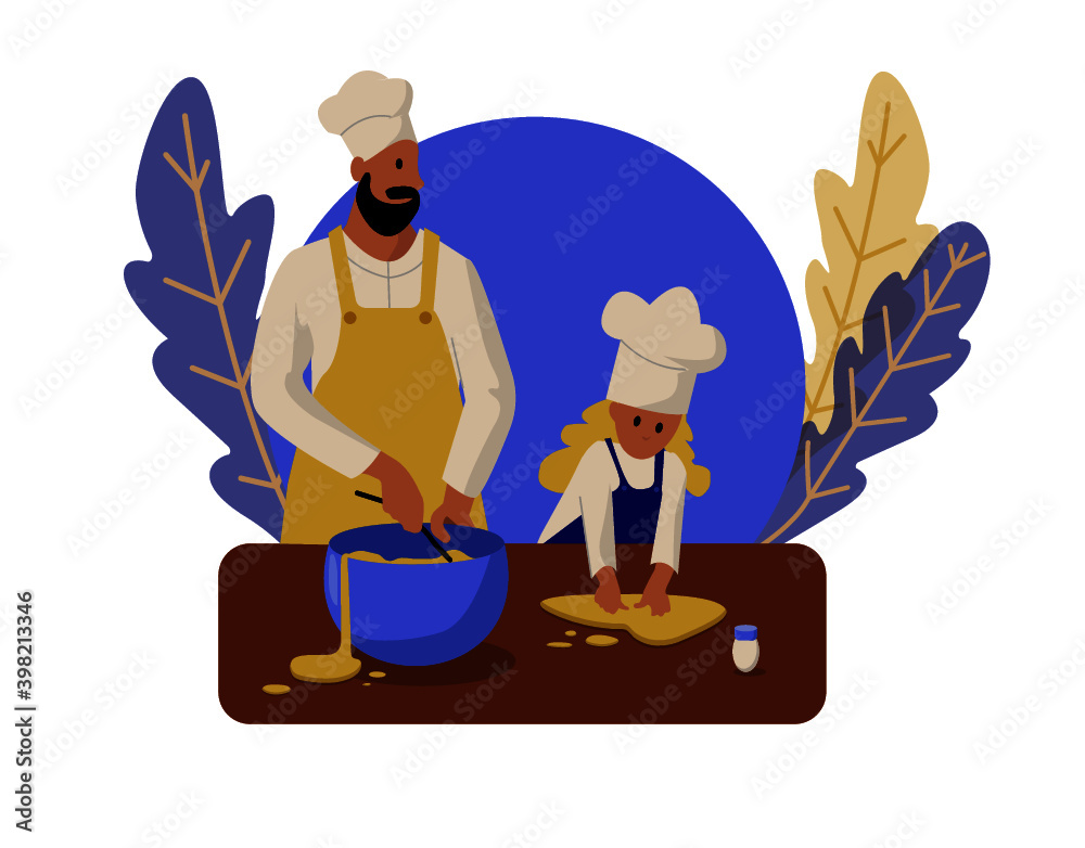 flat style illustration dad and daughter cooking in the kitchen Stock ...