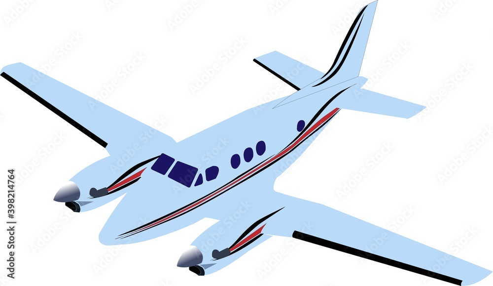 Blue twin-engine passenger plane. Vector illustration isolated on white ...