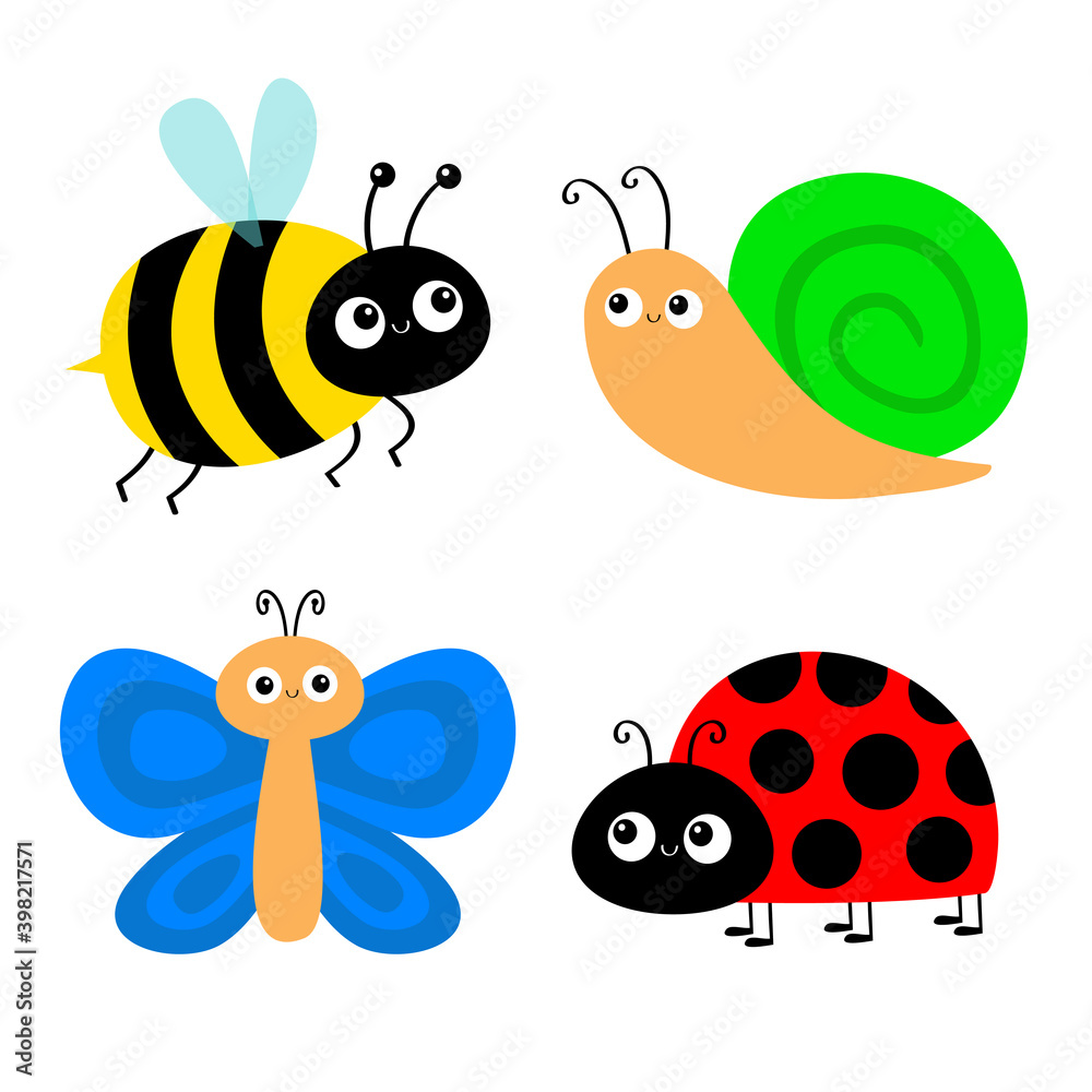 Butterfly, snail, lady bug ladybird bee bumblebee flying insect icon ...