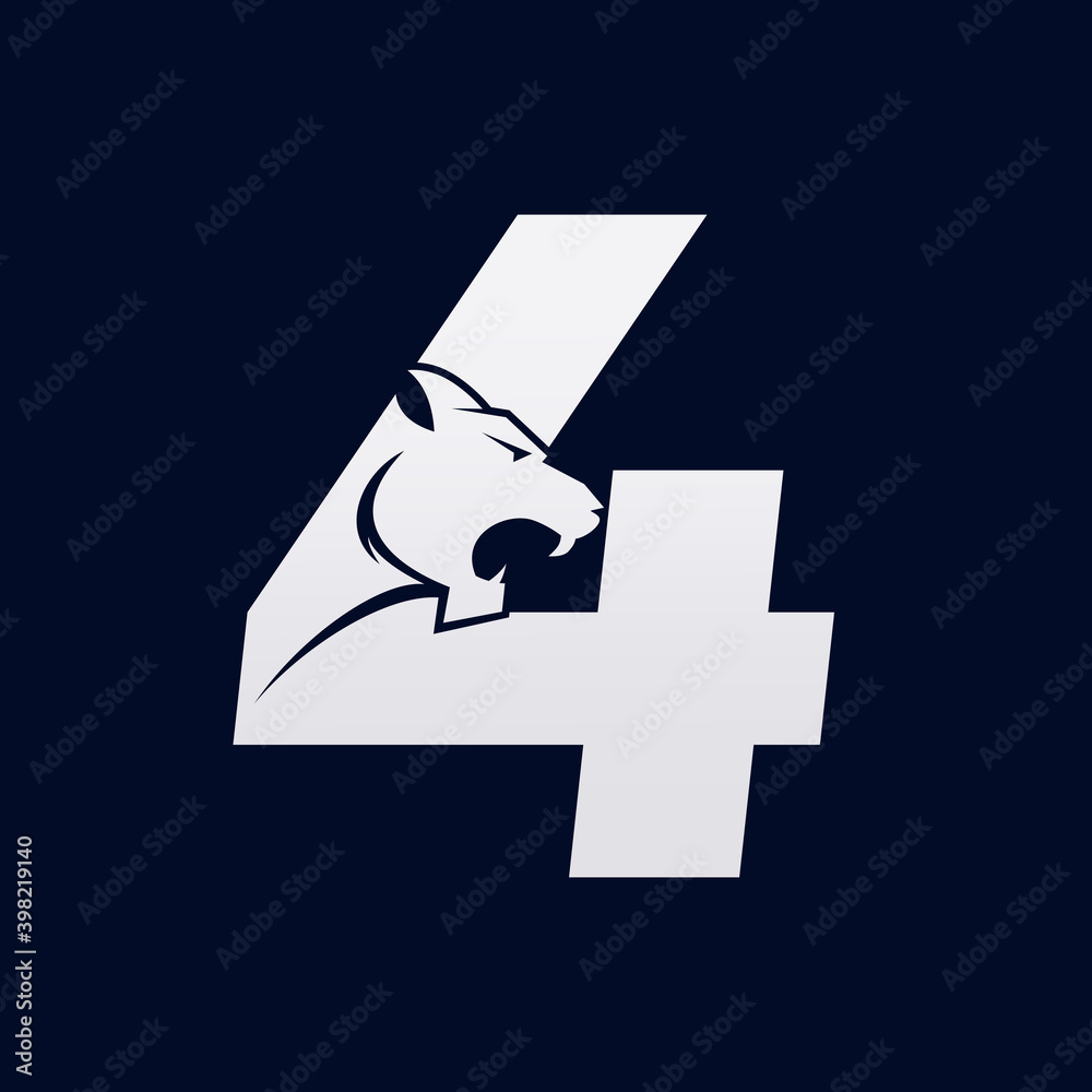Number Four Tiger, Numeral Predator Logo Design Vector Stock Vector ...