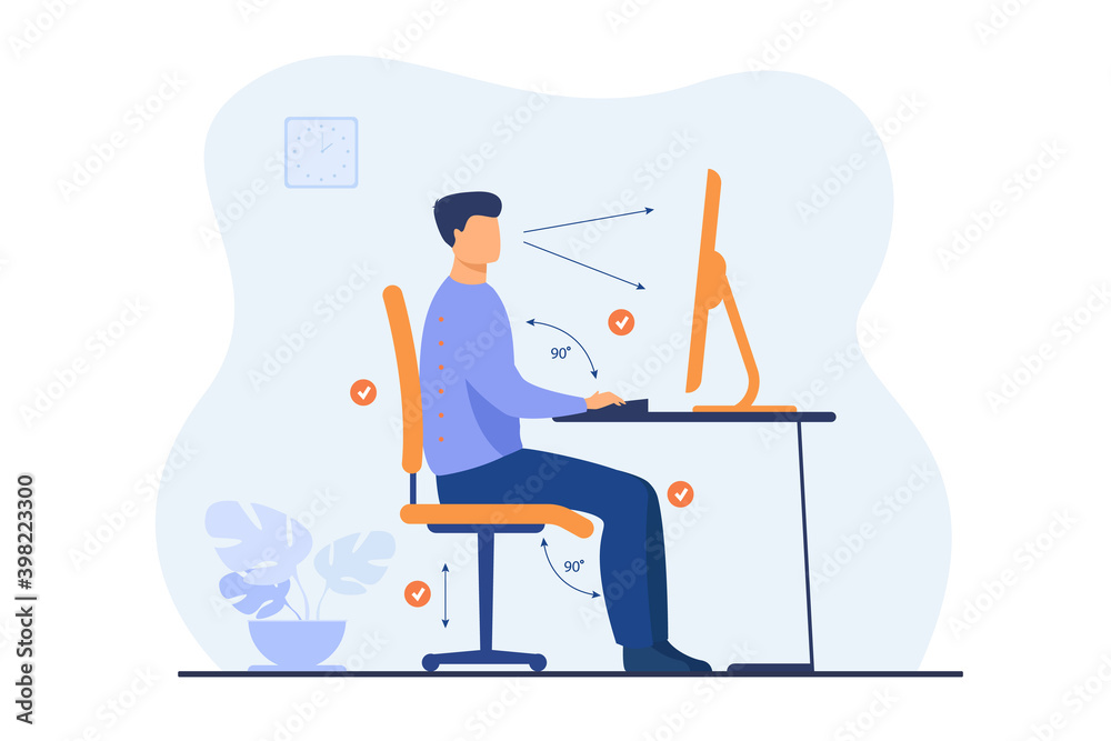 Instruction for correct pose during office work flat vector ...
