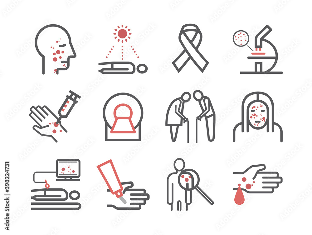 Skin cancer line icons. Symptoms. Icons set Vector signs for web ...