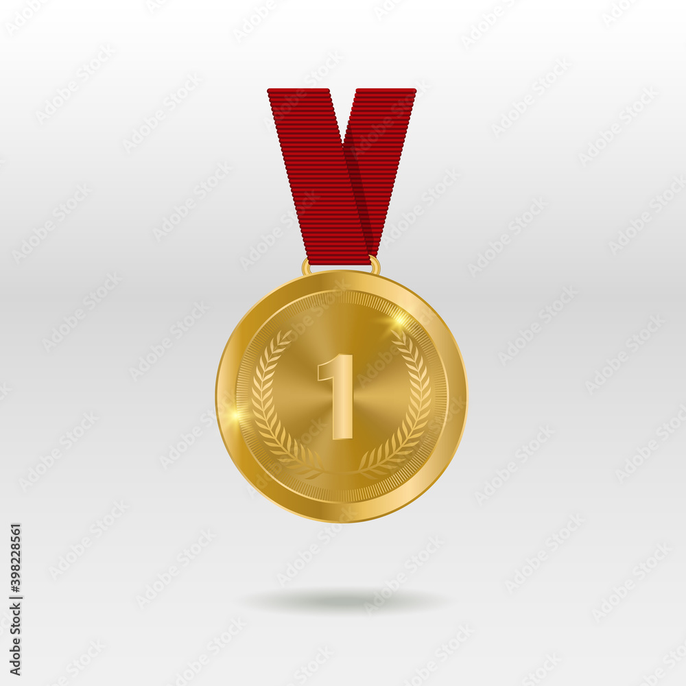 Gold Medal Vector. Golden 1st Place Badge. Sport Game Golden Challenge ...
