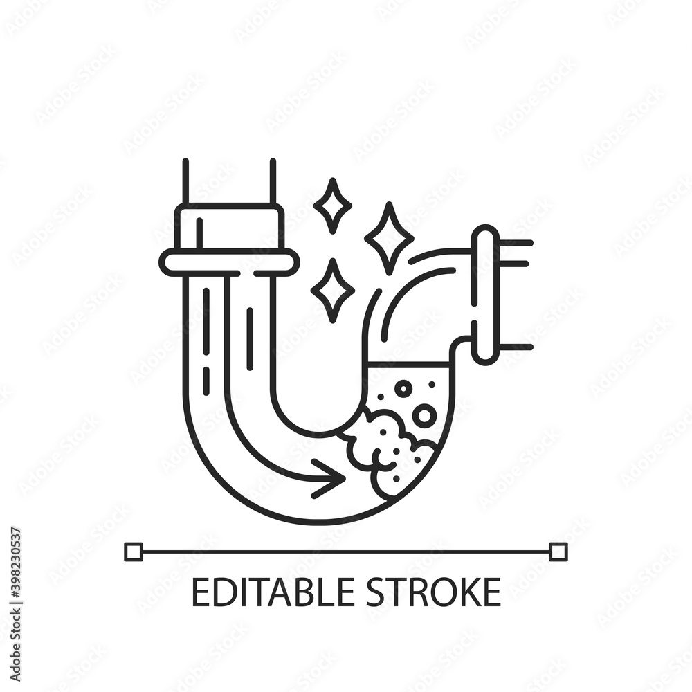 Waste pipes cleaning linear icon. Plumbing, housekeeping chore. Water ...