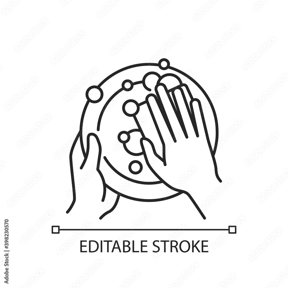 Washing dishes linear icon. Traditional housework, kitchen chore ...