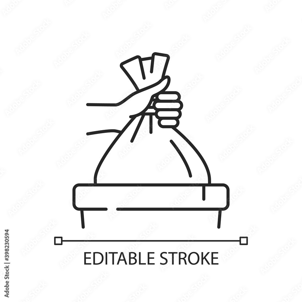 Taking out trash linear icon. Waste management, domestic chores thin ...