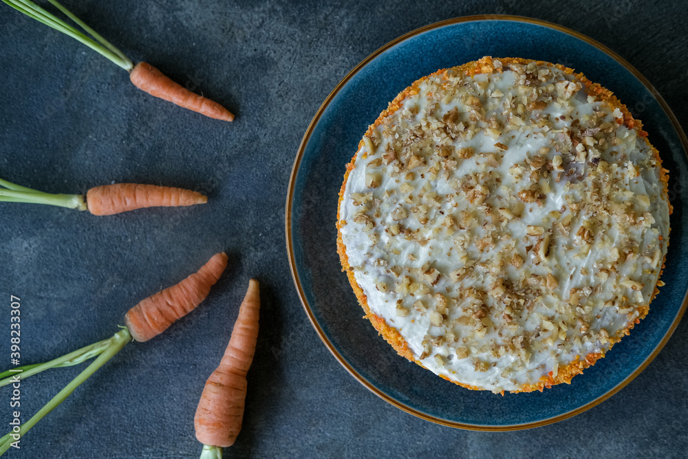 Carrots rushing to a round cake representing winner sperm, reproduction ...