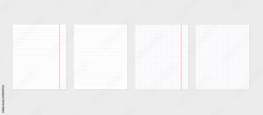 Notepaper with margin in line and grid. Vector flat illustration ...